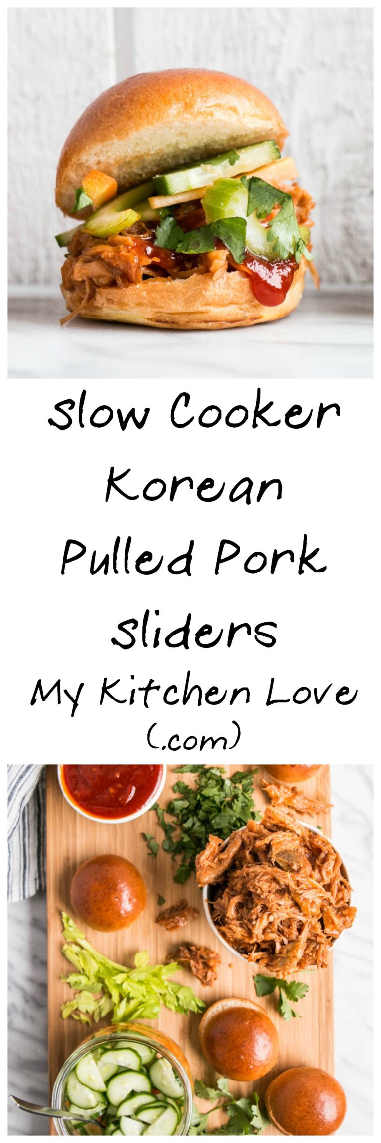 Slow Cooker Korean Pulled Pork Sliders - My Kitchen Love