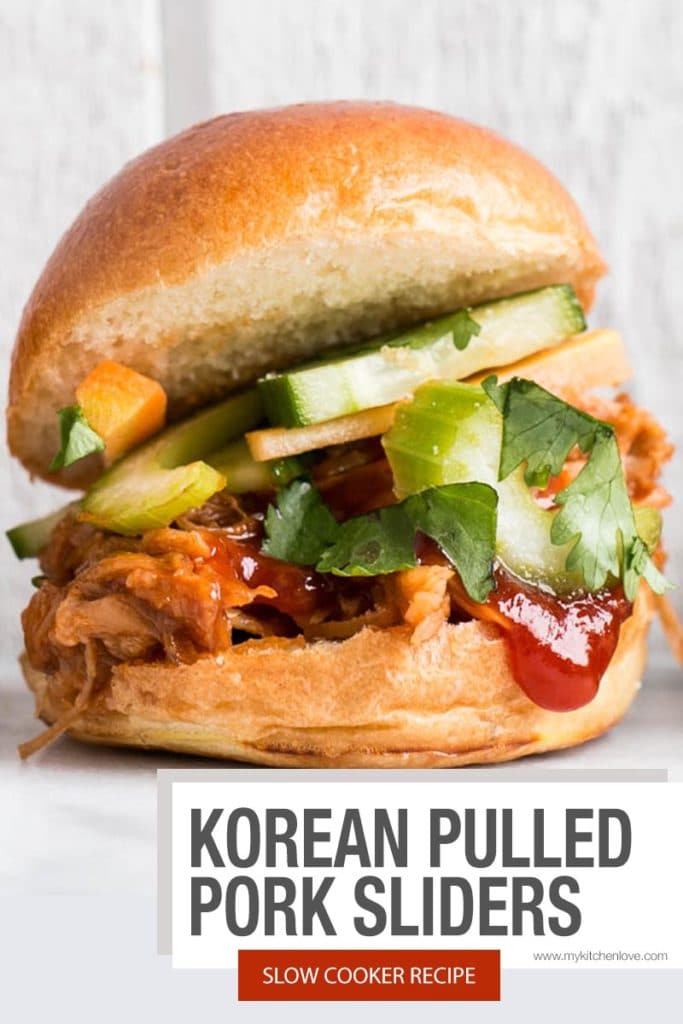 Slow Cooker Korean Pulled Pork Sliders - My Kitchen Love