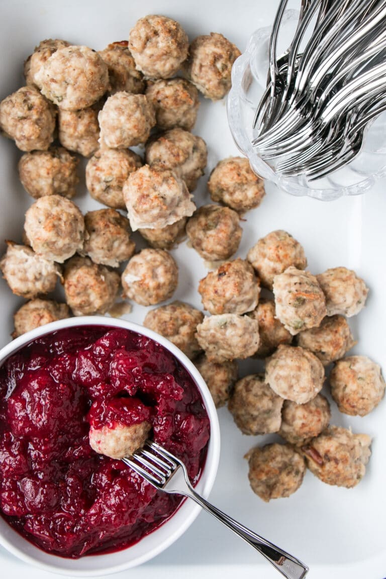 Mini Turkey Meatball recipe with Easy Cranberry Dip - My Kitchen Love