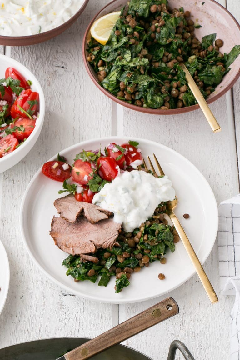 Indian-Spiced Lamb with Spinach Lentils, Salsa and Yogurt - My Kitchen Love